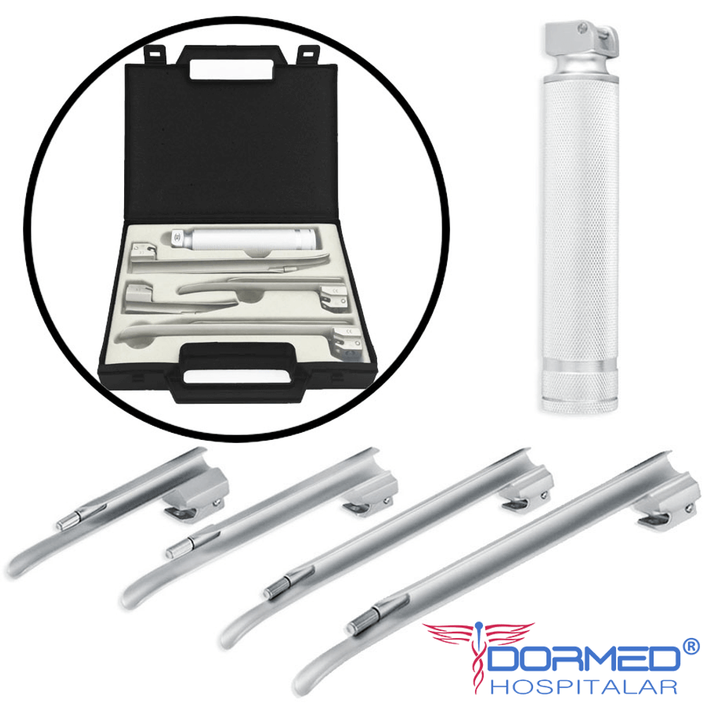 Laringoscópio Inox Adulto Completo c/ 4 Lâminas Retas C/ Estojo - dormed
